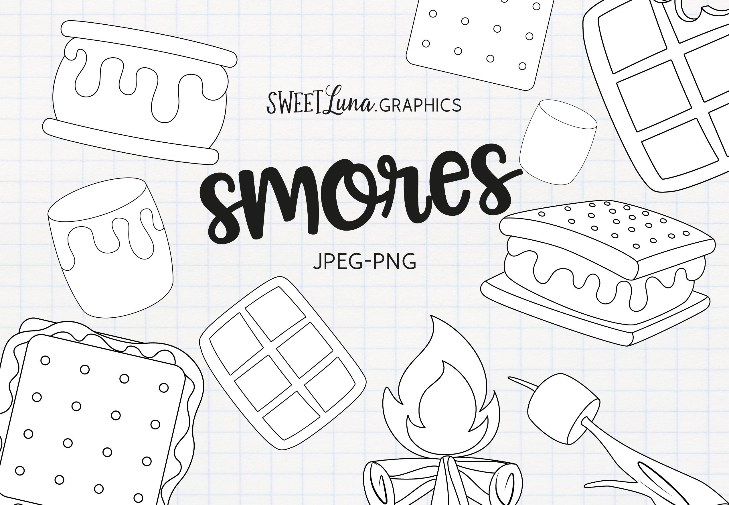 Smores Clipart Outlines Camping Clipart Summer Camp - Etsy Australia