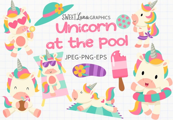 Unicorn at the Pool Clipart Pool Party Party Unicorns Vector - Etsy