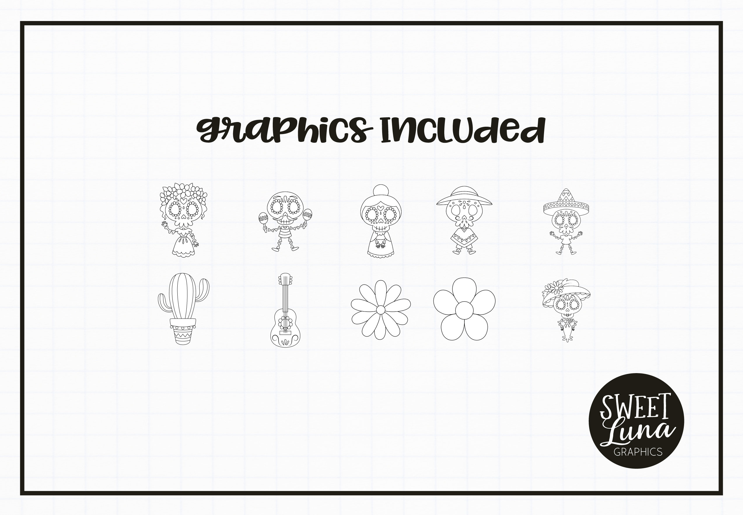 Day of the Dead Outlines Clipart Dia De Los Muertos Clipart | Etsy