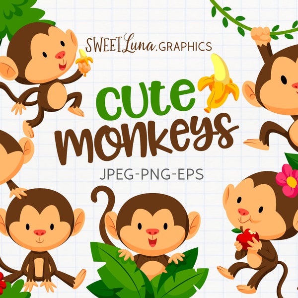 Monkey Clipart - Etsy