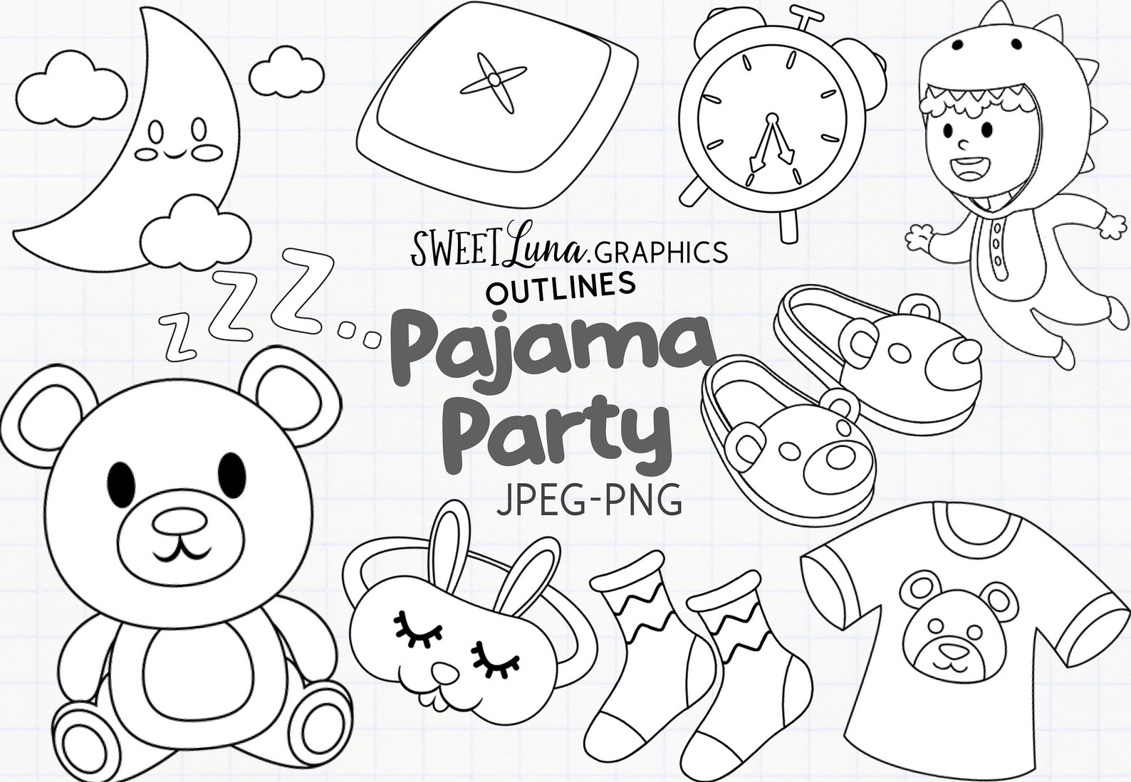Pajama Party Outlines Clipart Slumber Party Graphics Clip - Etsy
