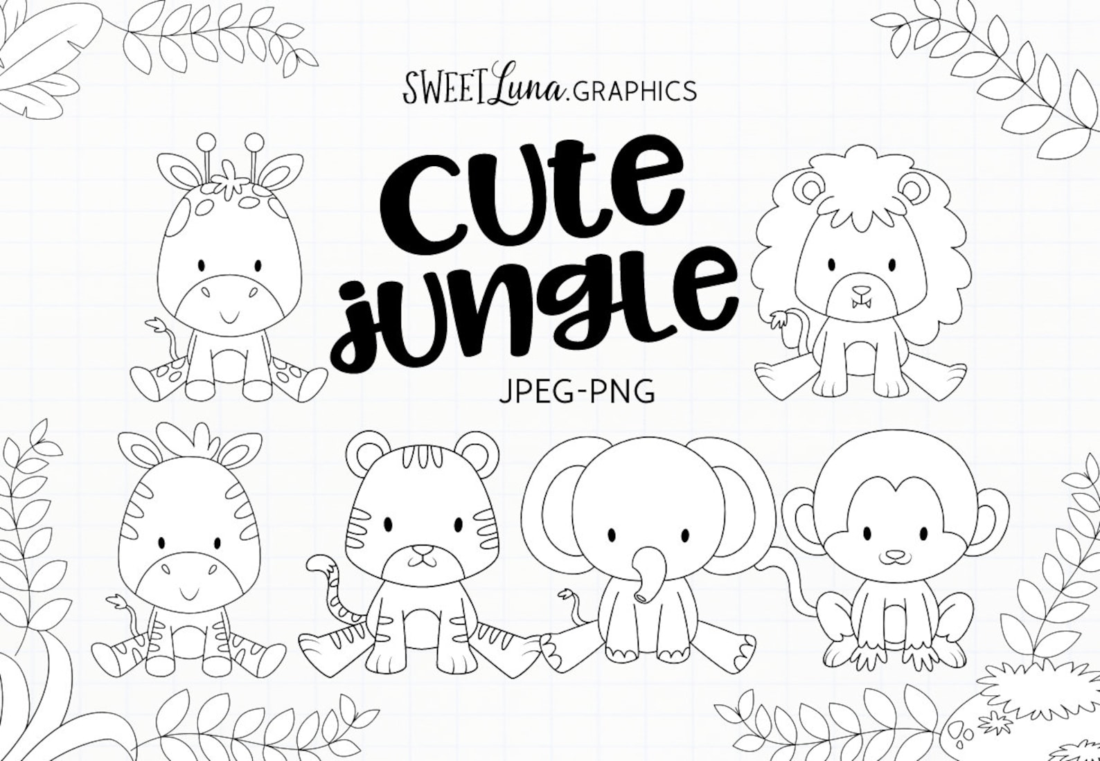 Baby Jungle Animals Outlines Clipart COMMERCIAL Use Monkey - Etsy UK