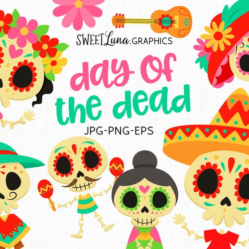 Day of the Dead Clip Art Dia De Los Muertos Graphics Fiesta - Etsy