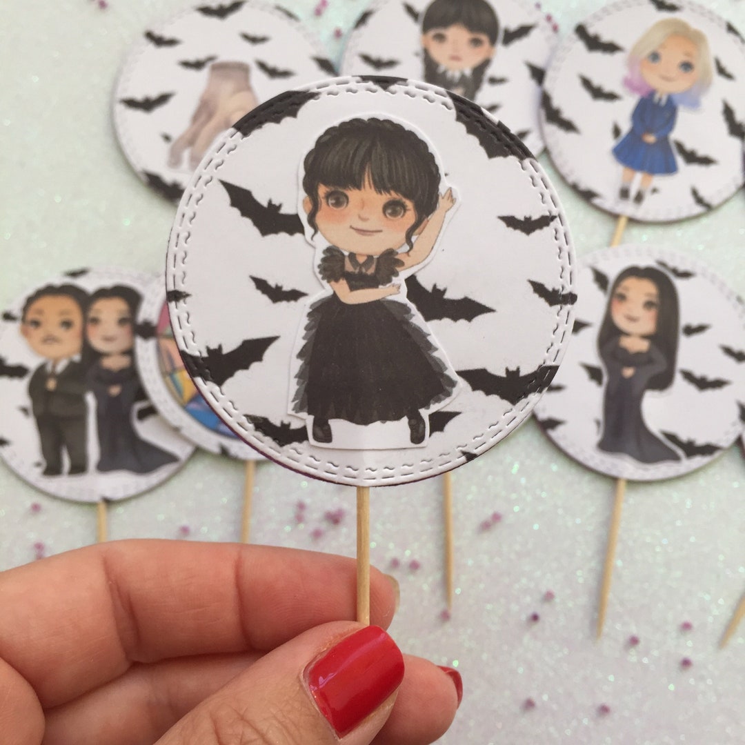 Wednesday Addams Cupcake Toppers Party Birthday Decorations Handmade - Etsy