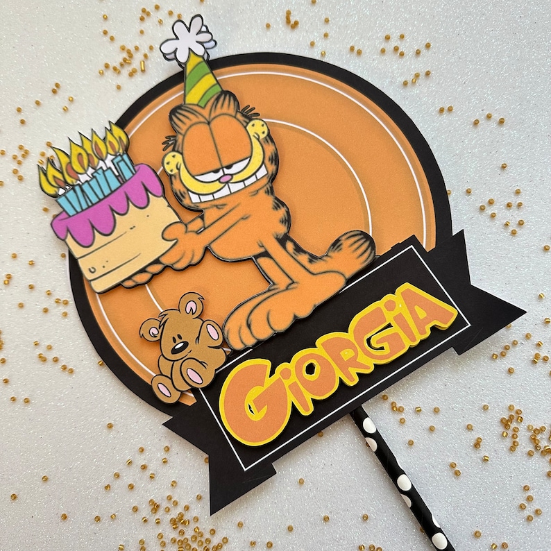 Customizable Garfield Cake Topper Party Handmade Birthday Cake ...