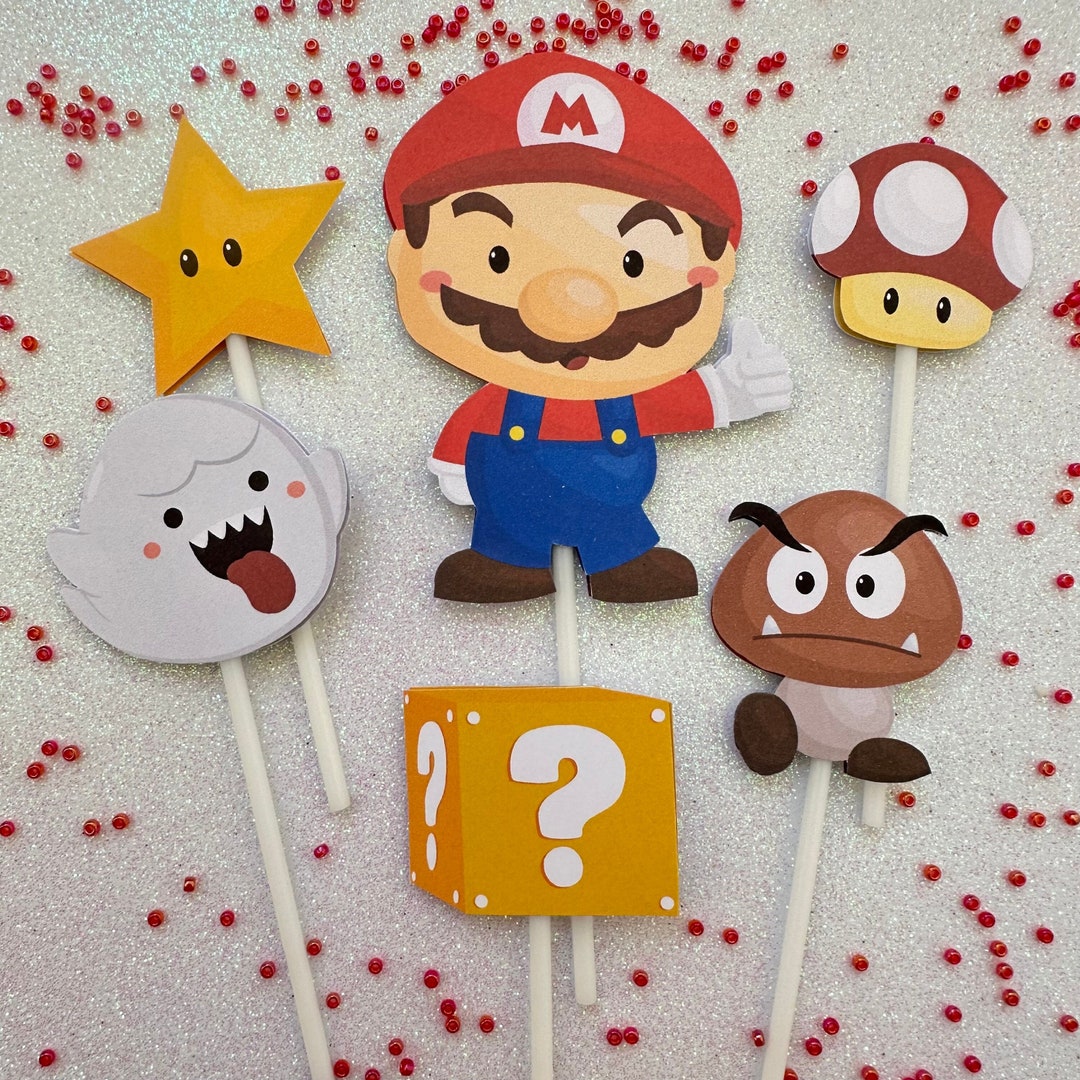 Mario Bross Party Themed Birthday Decorations: Cupcake Mix, Handmade ...