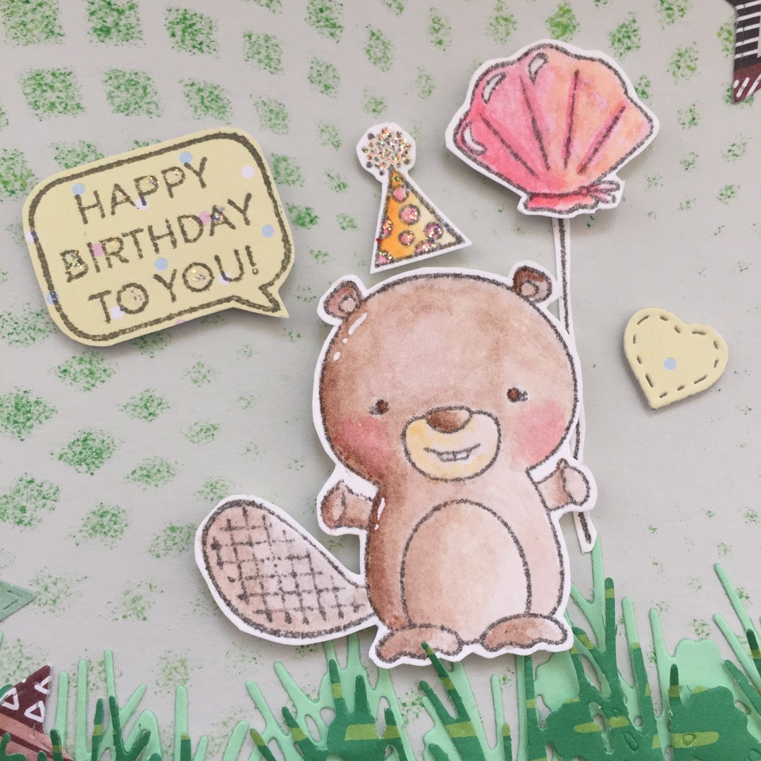 Greeting Card Birthday Otter With Balloon Greeting Card Birthday - Etsy