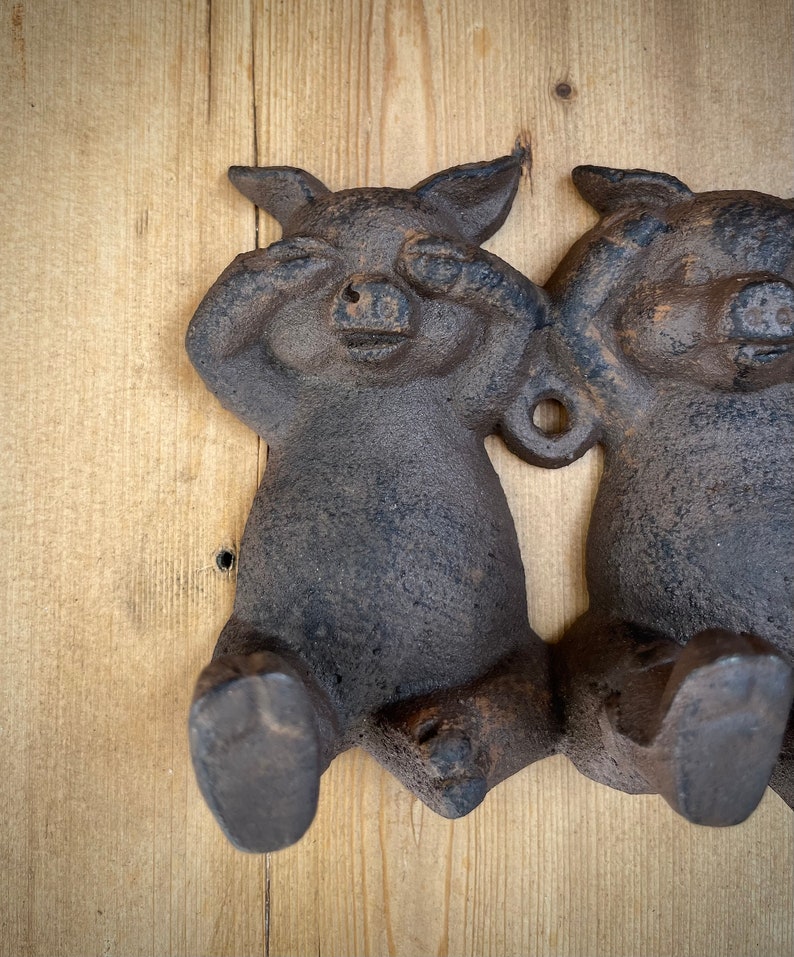 Cast Iron Rustic Three Pigs See/ Hear/speak No Evil - Etsy