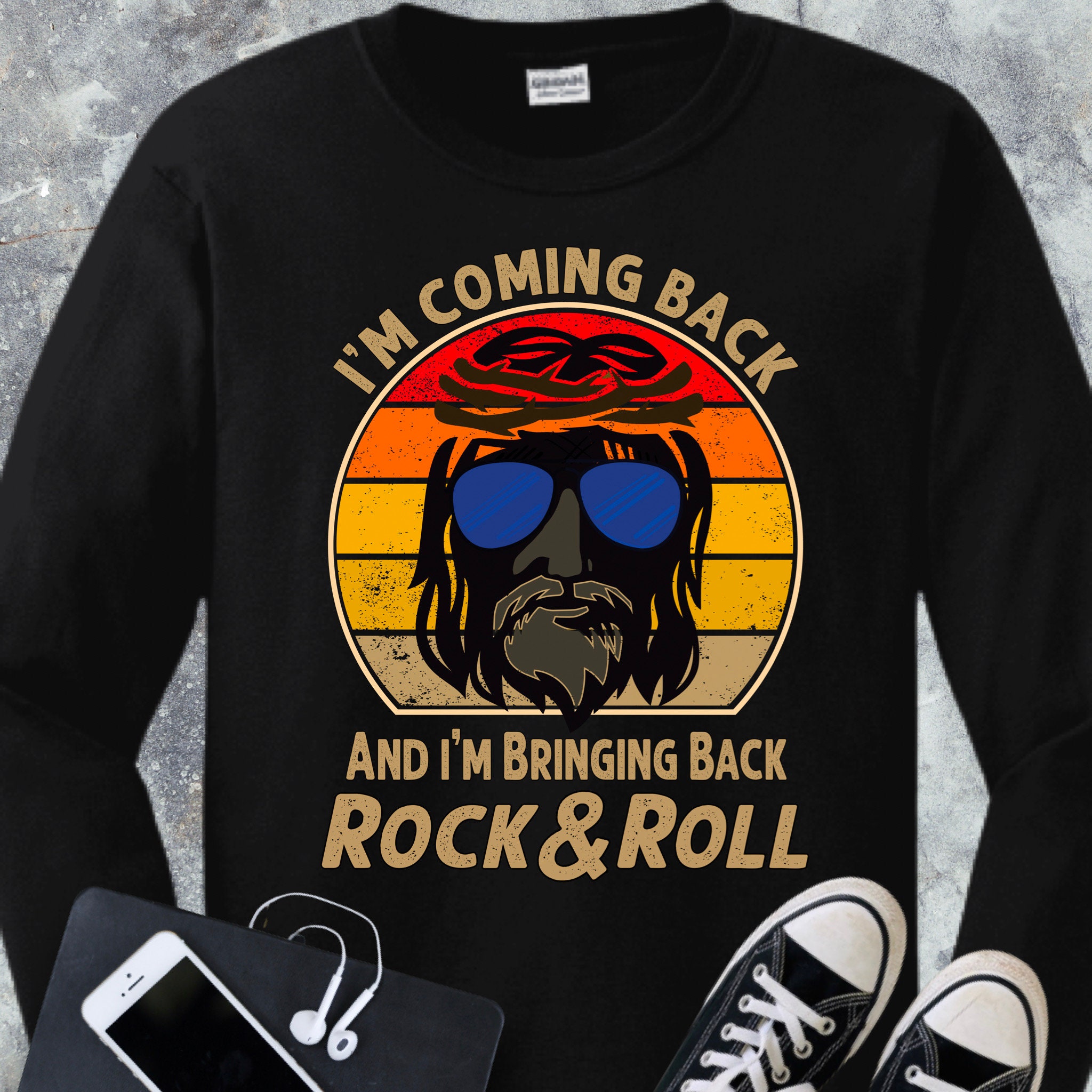 Long Sleeve Jesus Rock and Roll T-shirt - Jesus Classic Rock Shirt, I ...