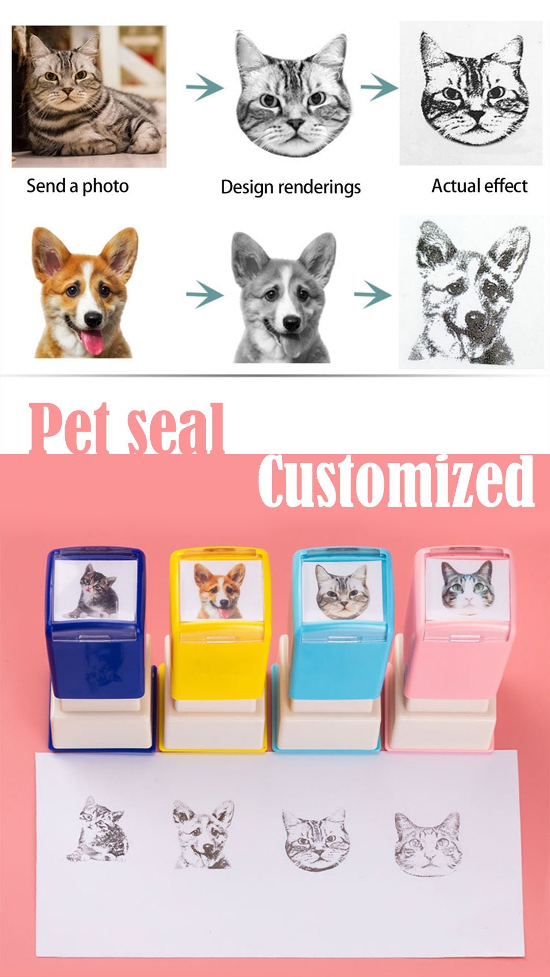 Custom Pet Head Portrait Stamp, Custom Cat & Dog Stamp From Photo ...