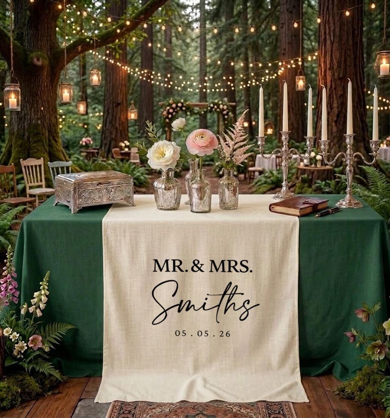 Wedding Table Runner, Personalized Last Name Sign, Custom Linen Wedding ...