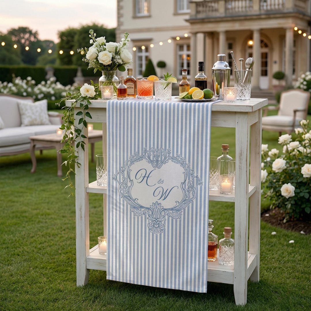 Personalized Wedding Monogram Linen Striped Bar or Event Sign, Custom ...