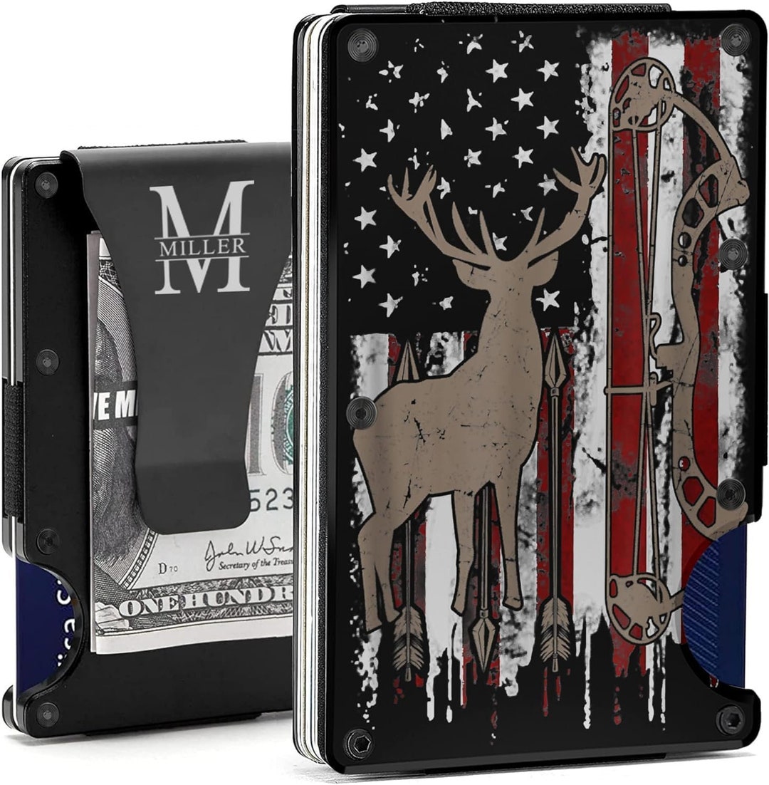 Personallised American Deer Hunting Bow Mens Deer Engraved Print Slim ...