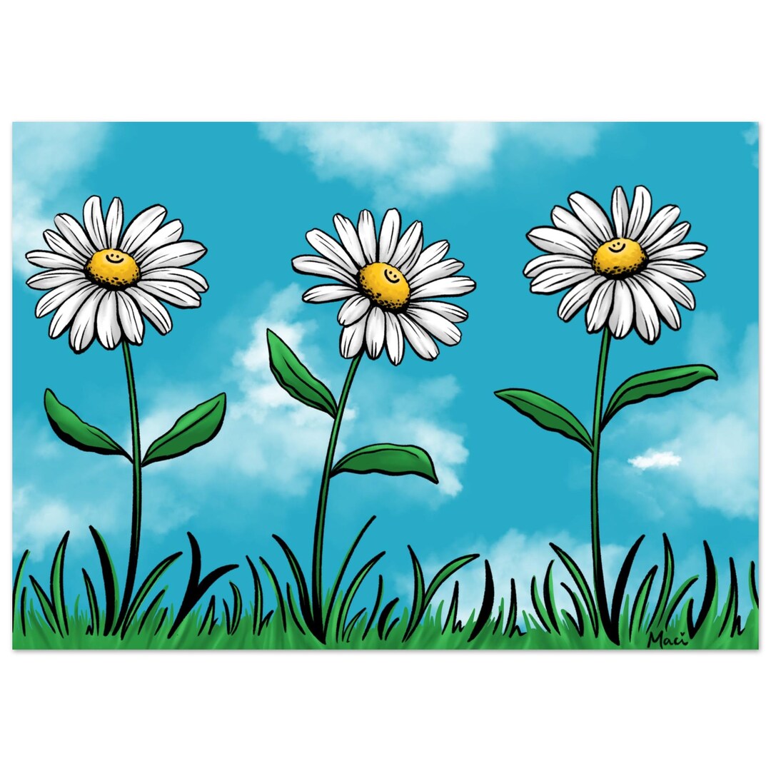 Smiling Daisies Art Print 8x12 | Cheerful Flower Illustration | Happy ...