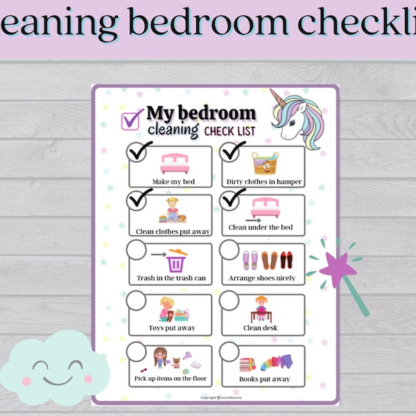 Kids Clean Room Checklist Bedroom Cleaning Checklist for Big Kids - Etsy