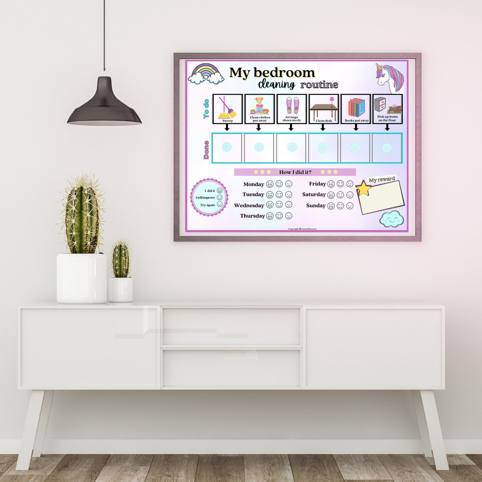 Bedroom Cleaning Chart for Kids - Unicorn Cleaning Routine - Pink ...