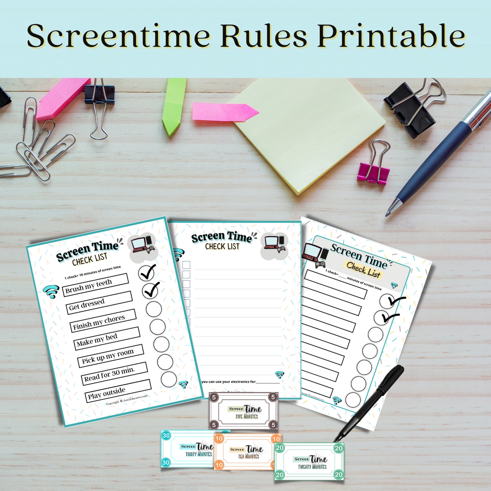 Screentime Rules Printable for Kids, Screentime Reward Chart ...