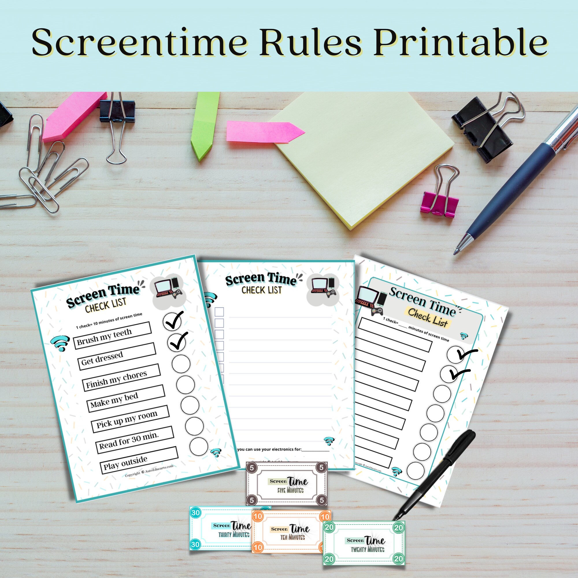 Screentime Rules Printable for Kids, Screentime Reward Chart ...