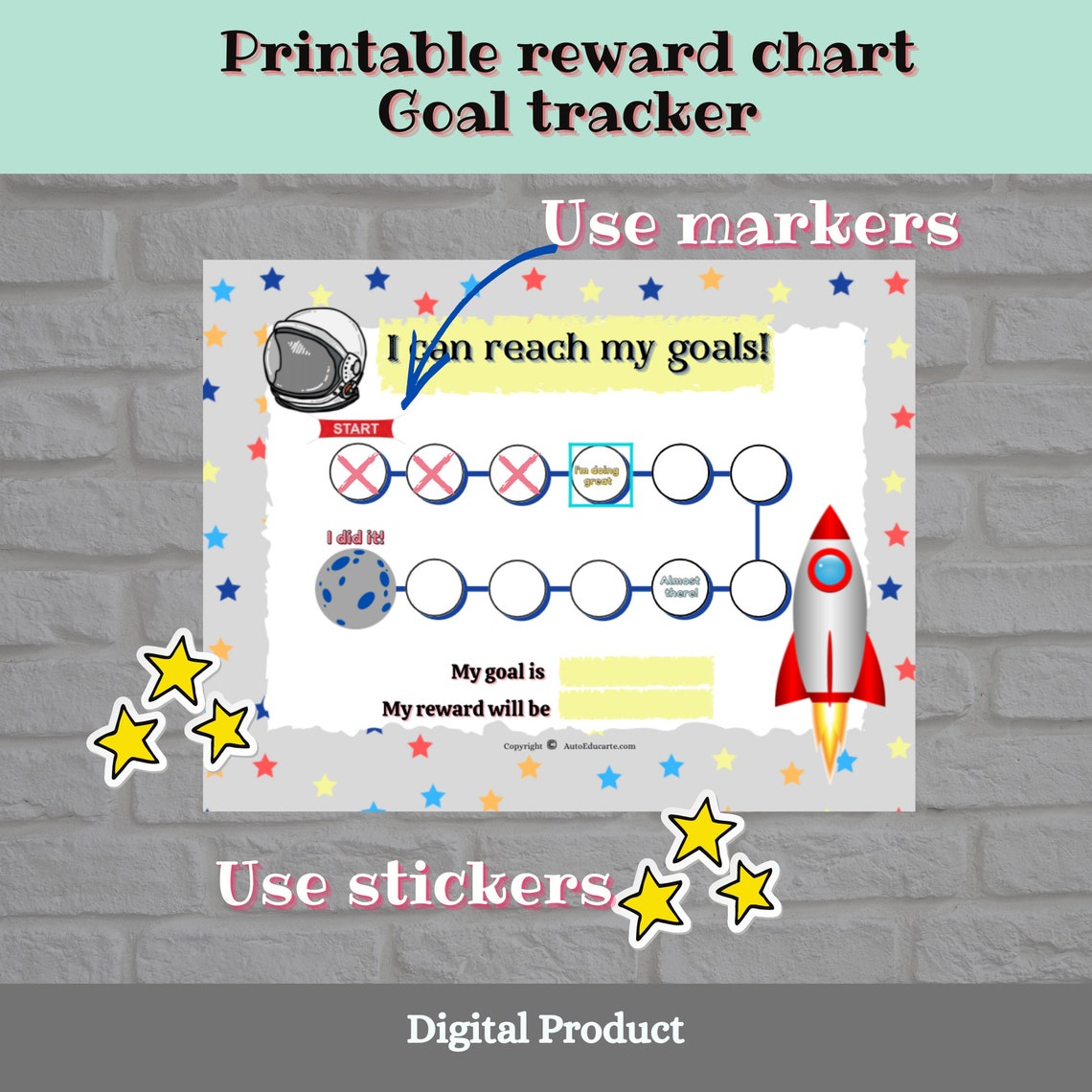 Space Goal Chart, Kids Printable Rewards Chart, Astronaut Chore Tracker ...