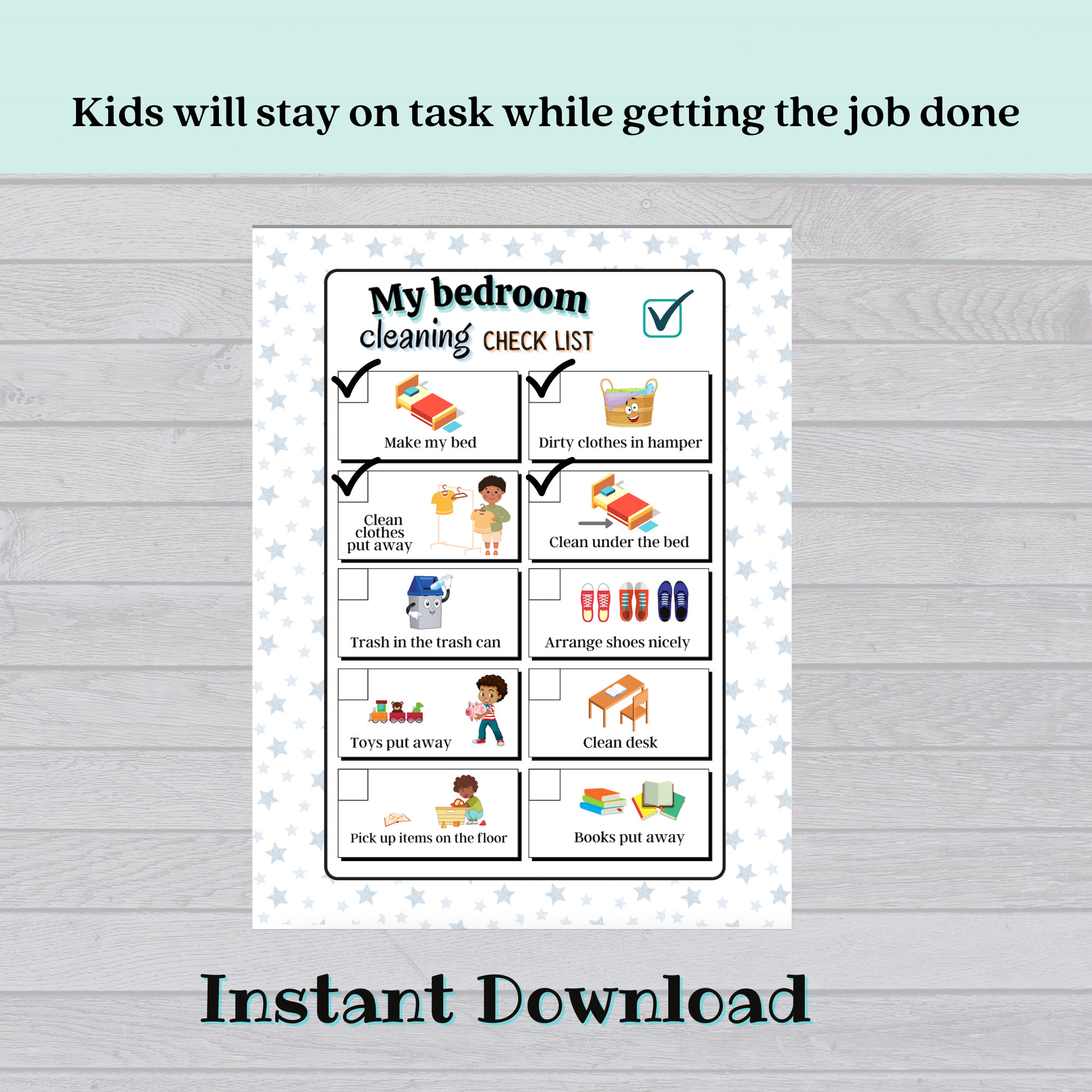 Bedroom Cleaning Checklist for Kids, Blue- Kids Clean Room Checklist - Etsy