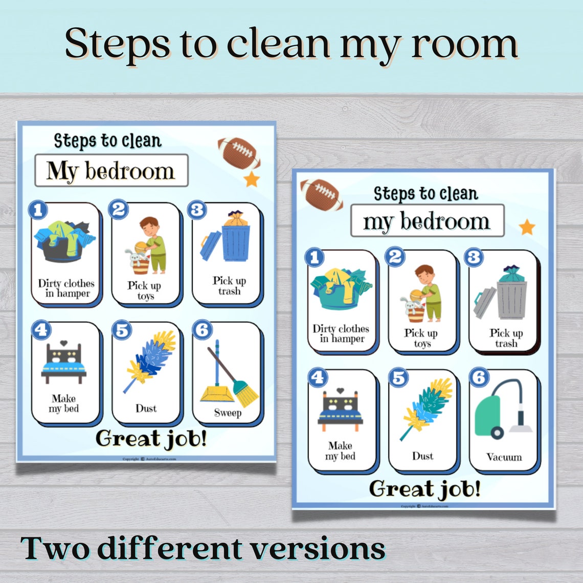 Clean My Room Chart for Children, Blue, Printable Steps to Clean My ...