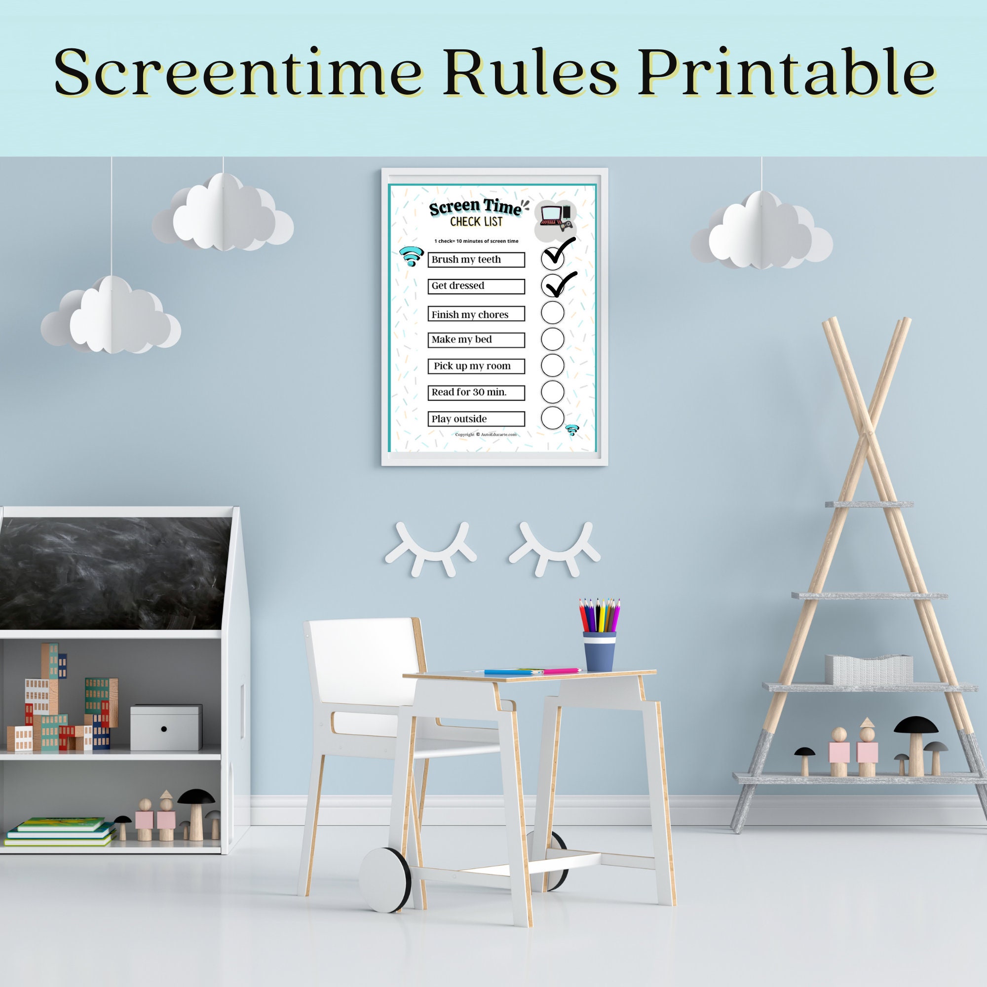 Screentime Rules Printable for Kids, Screentime Reward Chart ...