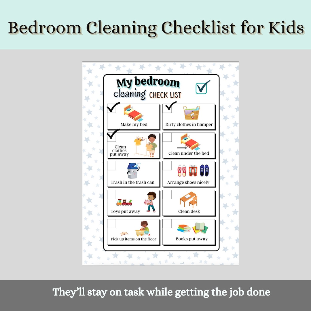 Bedroom Cleaning Checklist for Kids, Blue- Kids Clean Room Checklist - Etsy