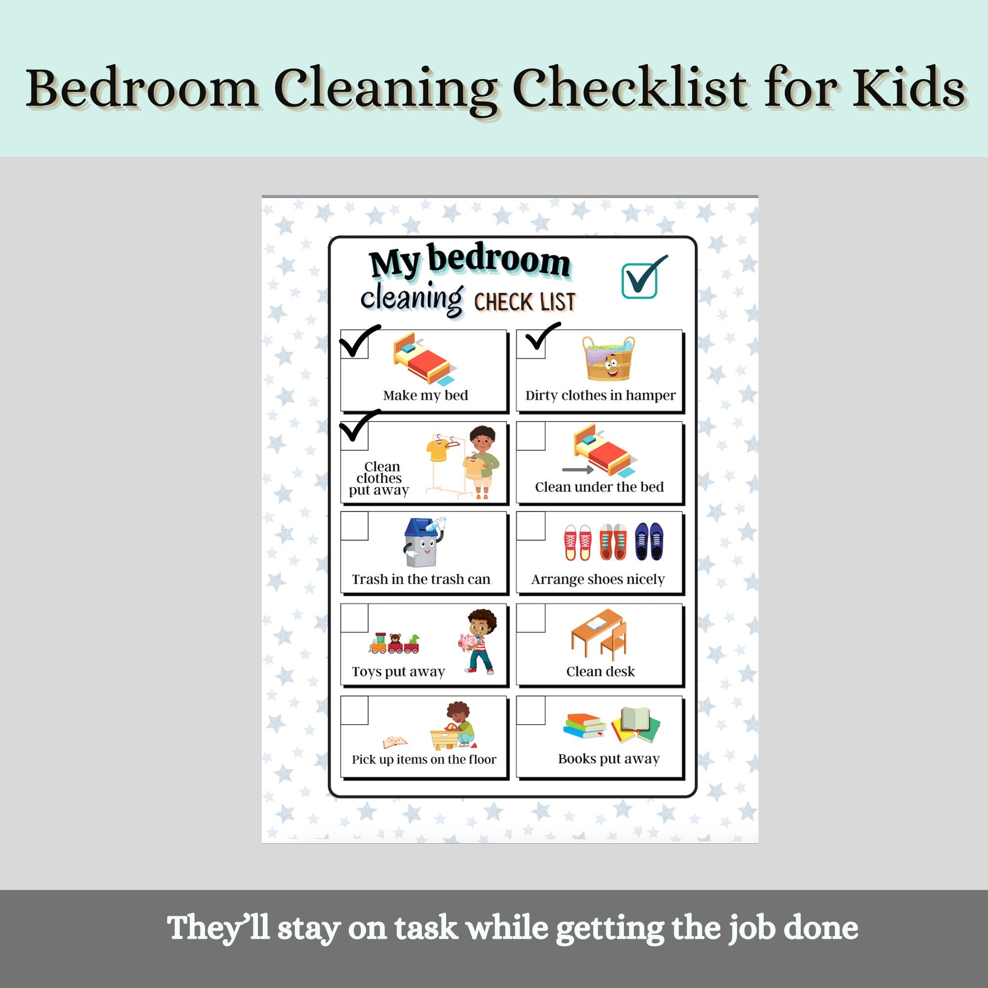 Bedroom Cleaning Checklist for Kids, Blue- Kids Clean Room Checklist - Etsy