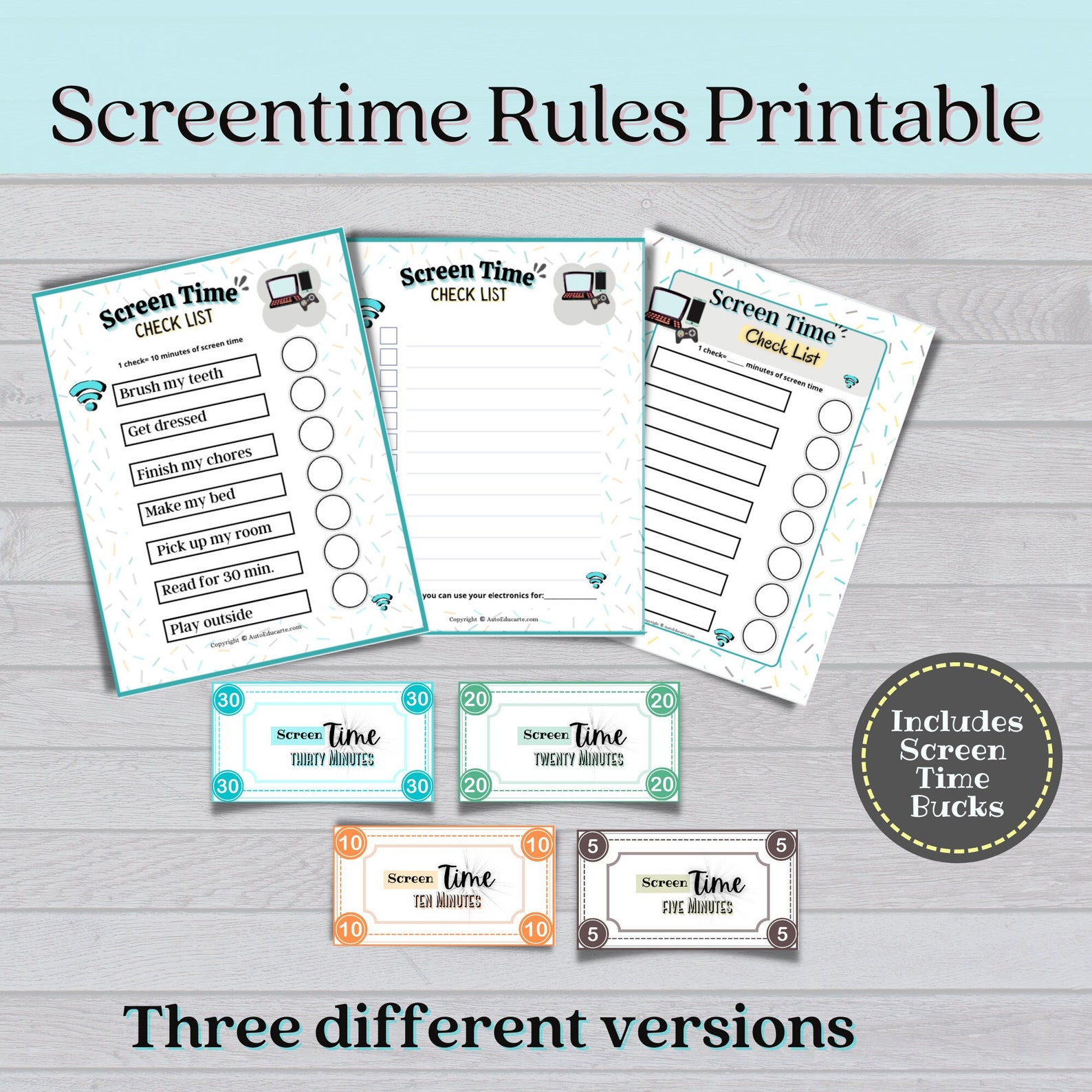 Screentime Rules Printable for Kids, Screentime Reward Chart ...