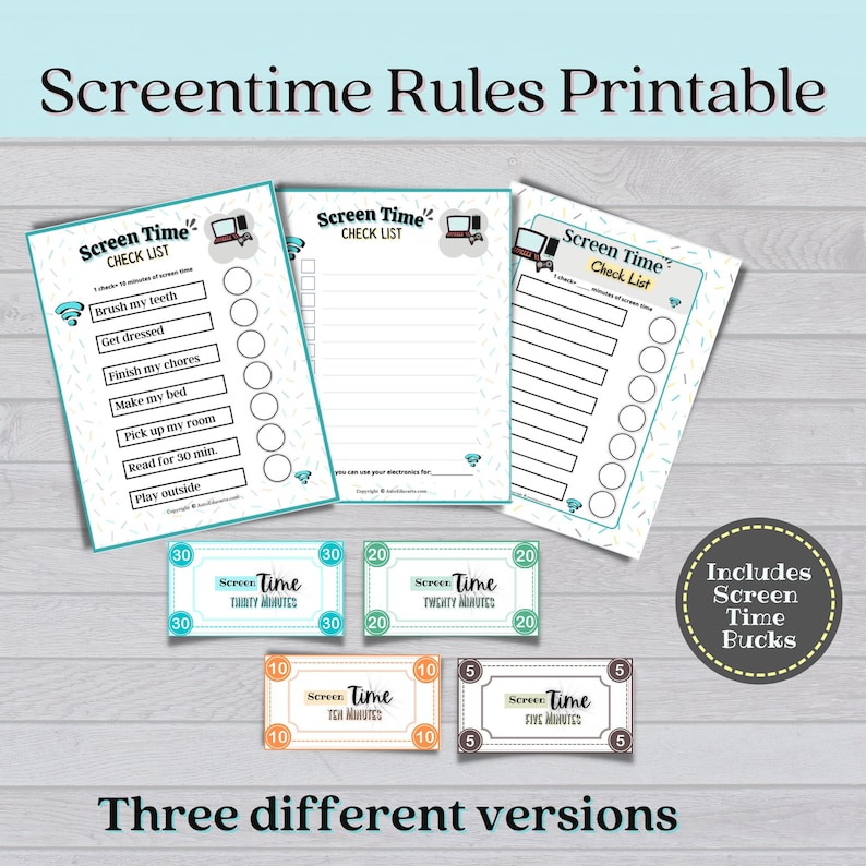 Screentime Rules Printable for Kids, Screentime Reward Chart ...