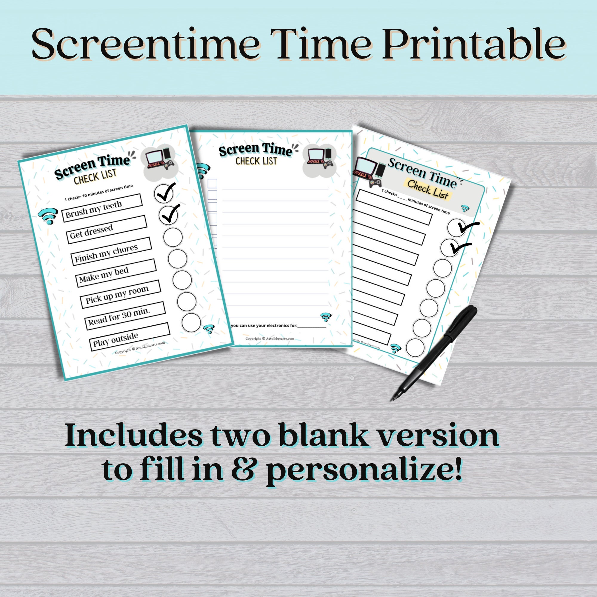Screentime Rules Printable for Kids, Screentime Reward Chart ...