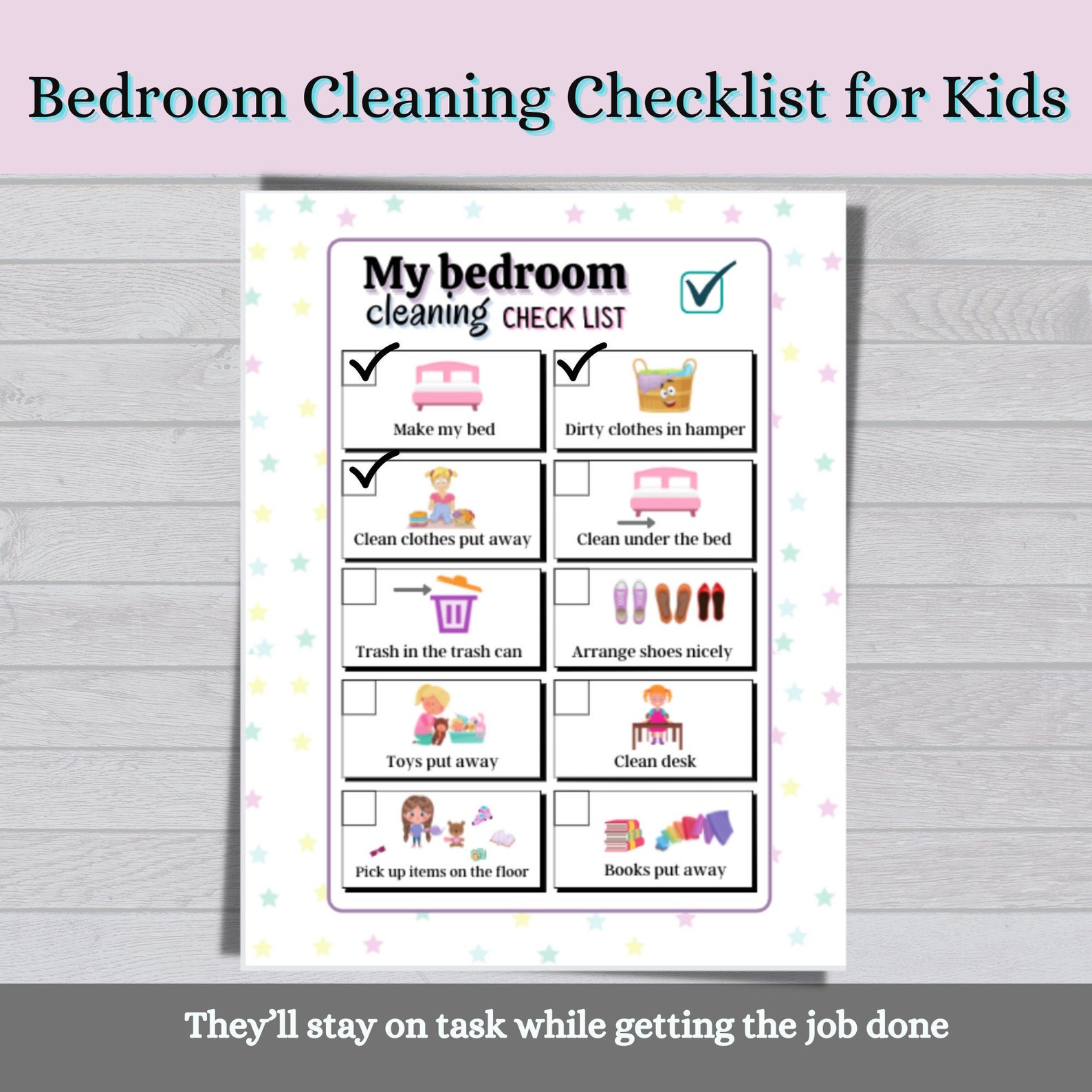Bedroom Cleaning Checklist for Kids - Etsy UK