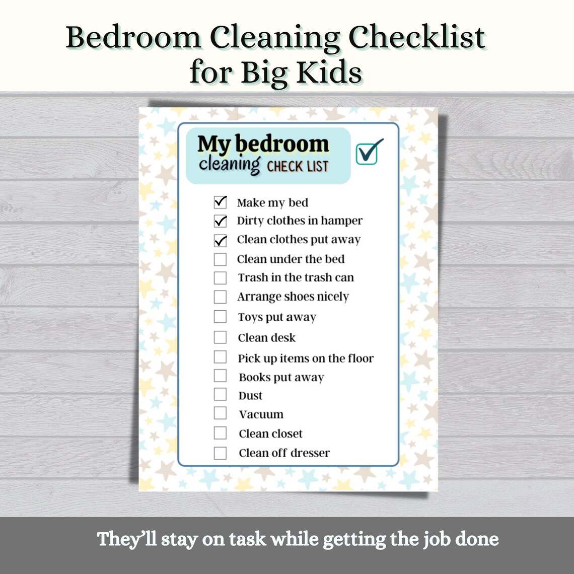 Kids Clean Room Checklist Bedroom Cleaning Checklist for Big - Etsy