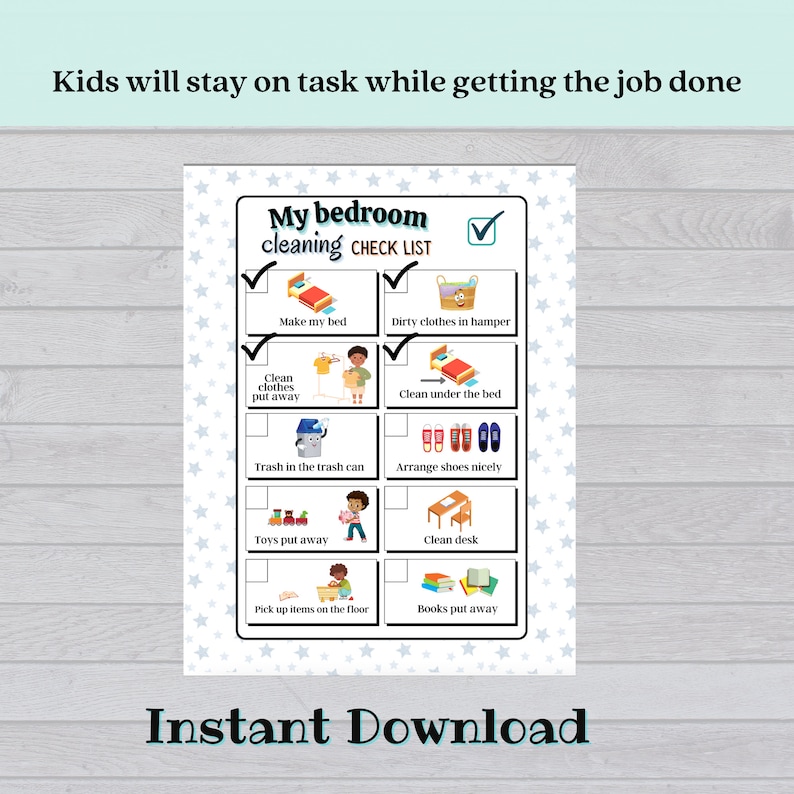Bedroom Cleaning Checklist for Kids, Blue- Kids Clean Room Checklist - Etsy