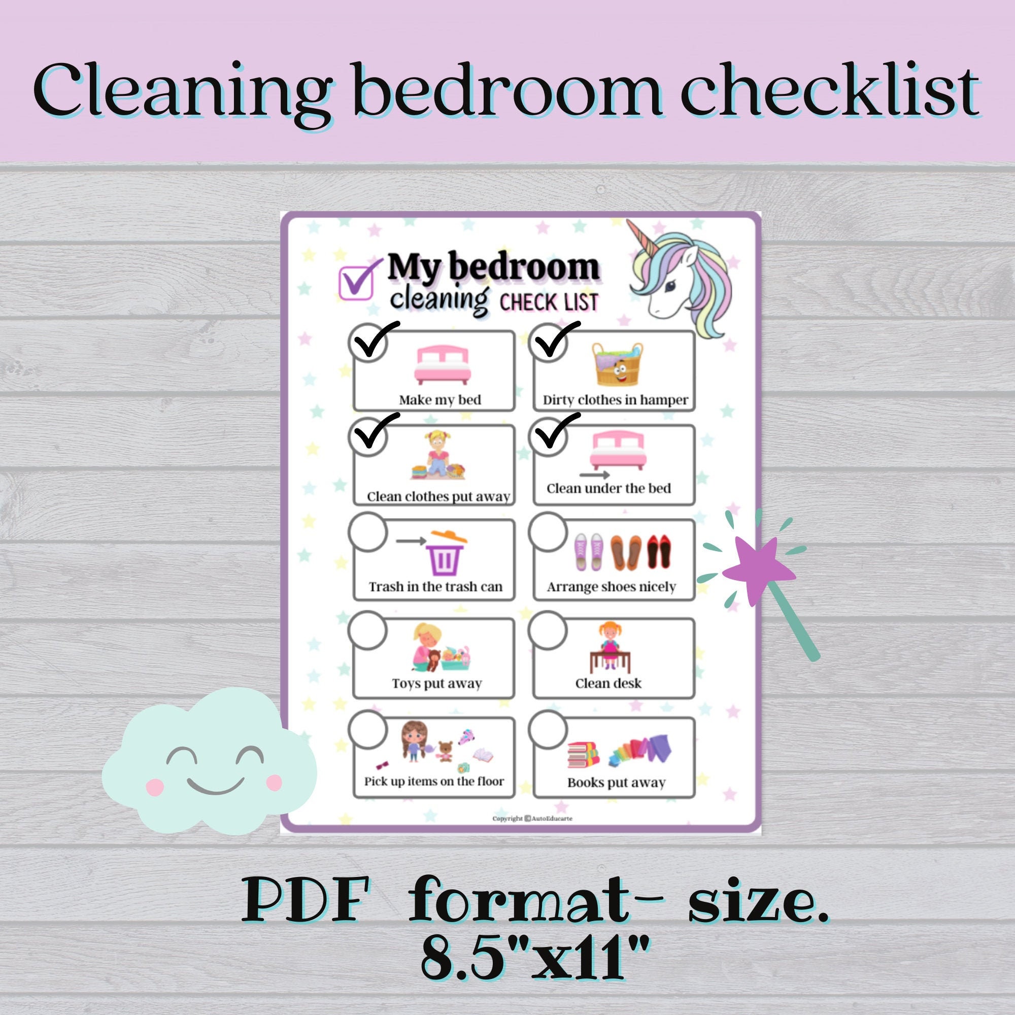 Bedroom Cleaning Checklist for Kids - Etsy