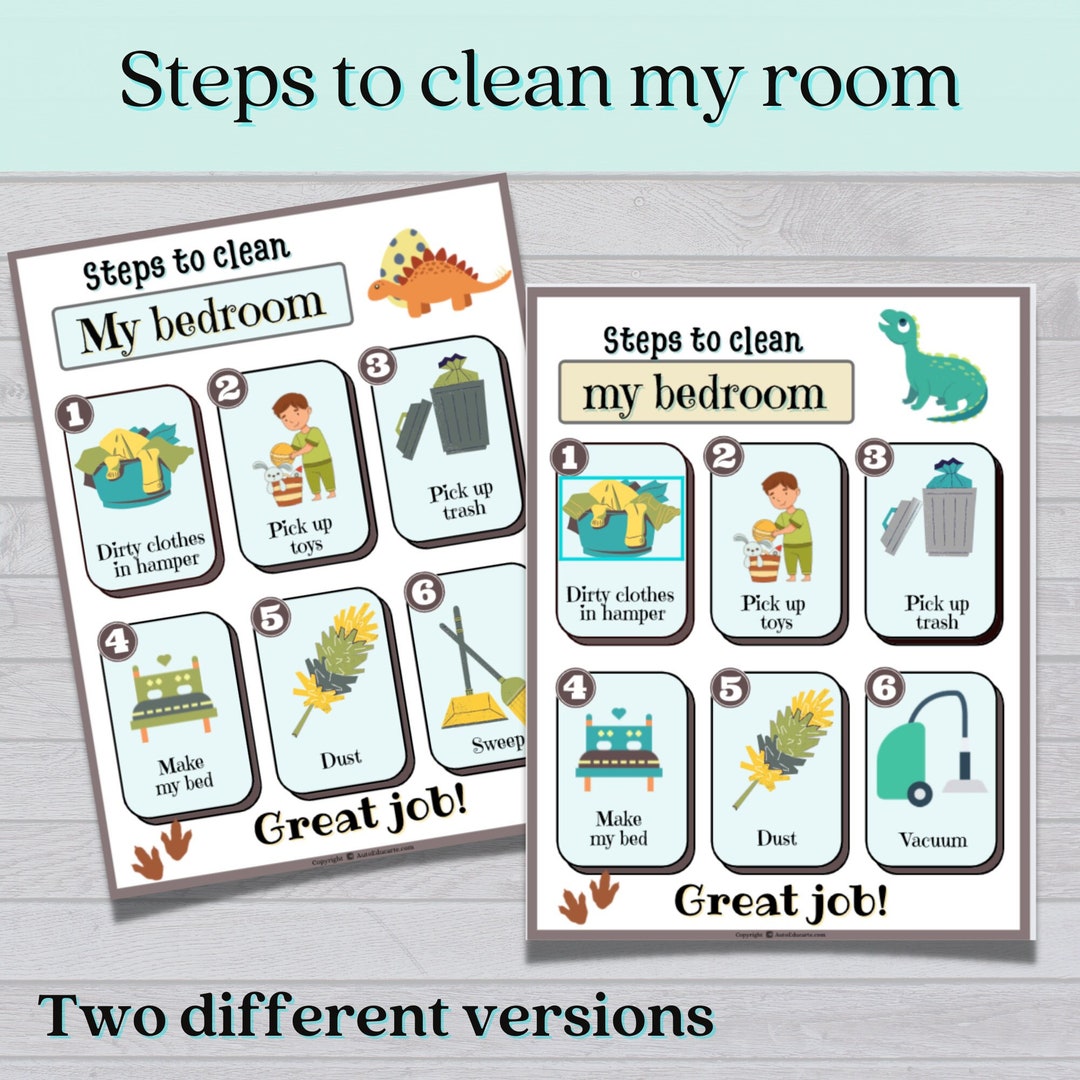 Clean My Room Chart for Children, Green, Printable | Steps to Clean My ...