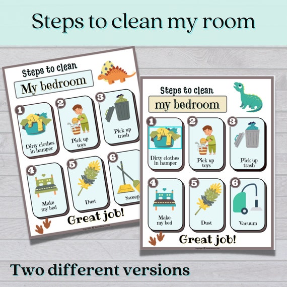 Clean My Room Chart for Children Green Printable Steps to | Etsy