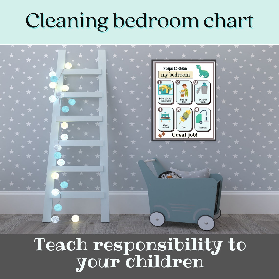 Clean My Room Chart for Children, Green, Printable | Steps to Clean My ...