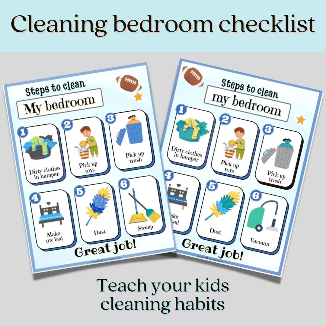 Clean My Room Chart for Children, Blue, Printable | Steps to Clean My ...