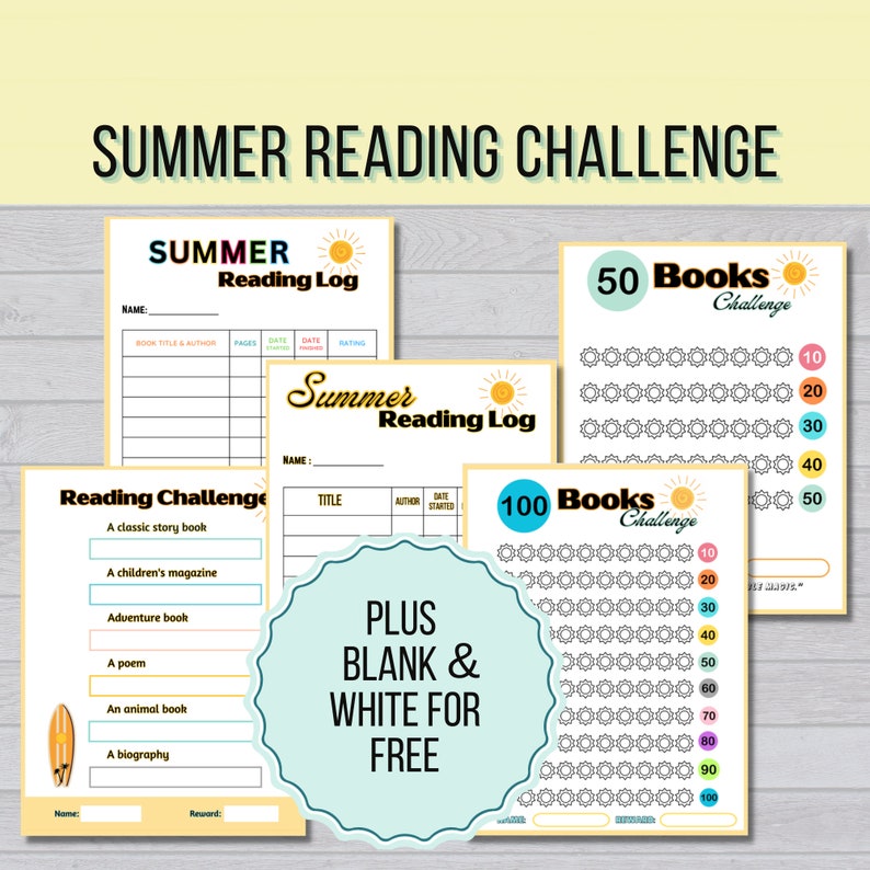 Summer Reading Log, Printable Book Tracker for Kids, Reading Challenge ...