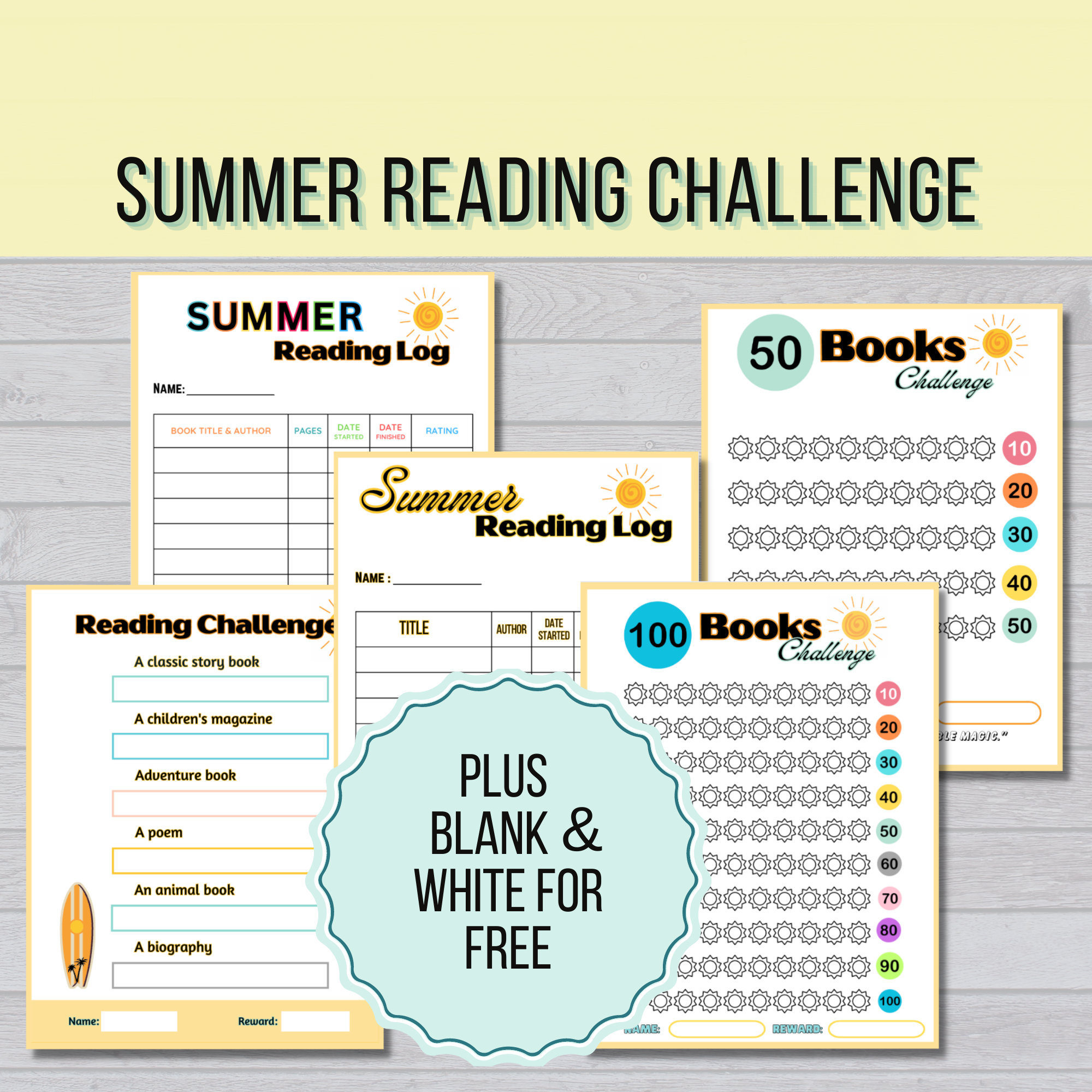 Summer Reading Log, Printable Book Tracker for Kids, Reading Challenge ...