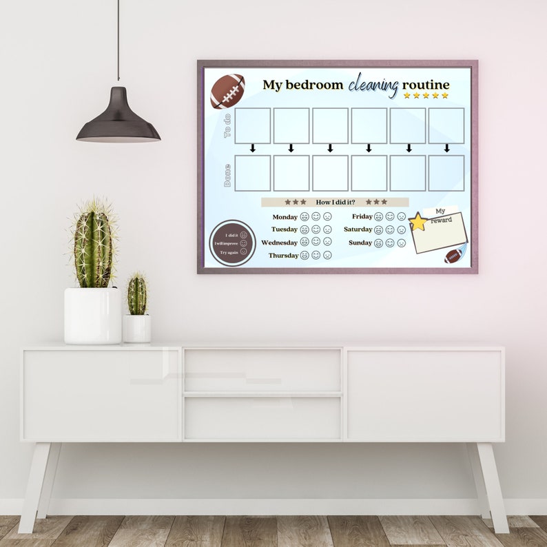 Bedroom Cleaning Chart for Kids - Sports Cleaning Routine - Blue ...