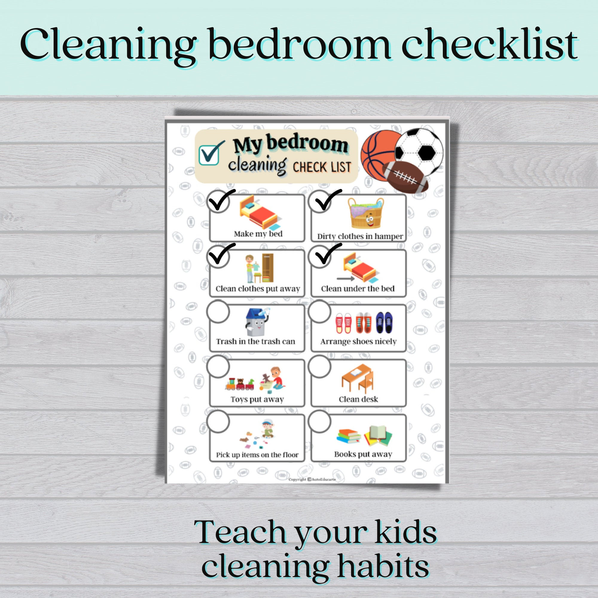 Bedroom Cleaning Checklist for Kids - Etsy