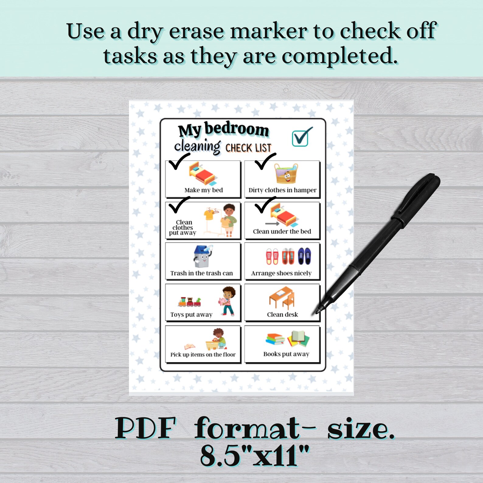 Bedroom Cleaning Checklist for Kids, Blue- Kids Clean Room Checklist - Etsy