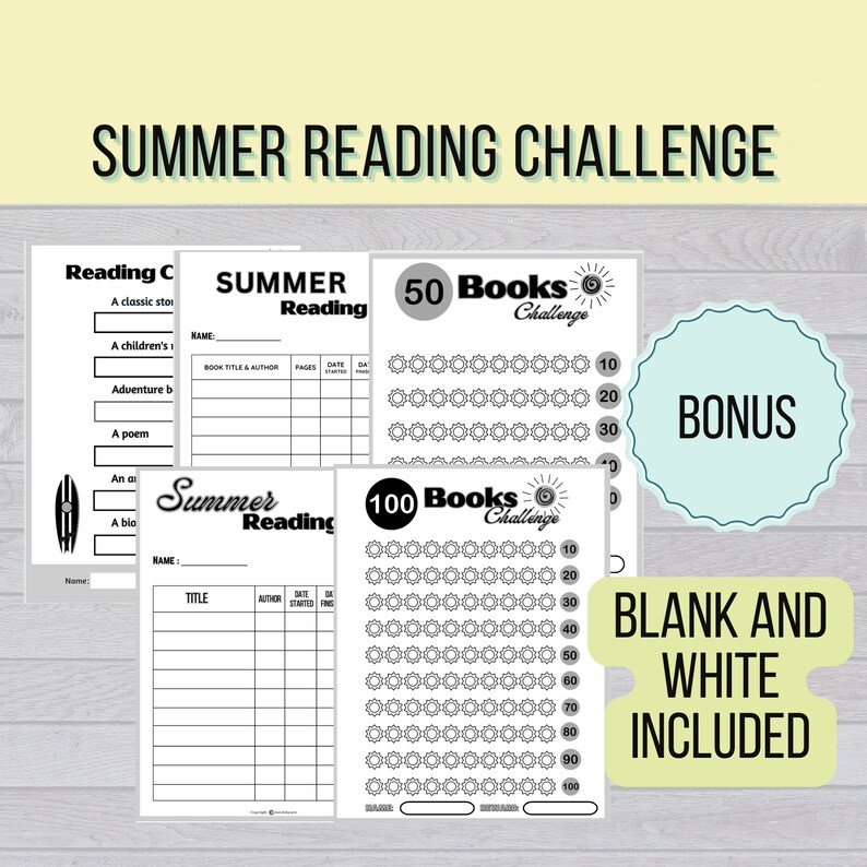 Summer Reading Log, Printable Book Tracker for Kids, Reading Challenge ...