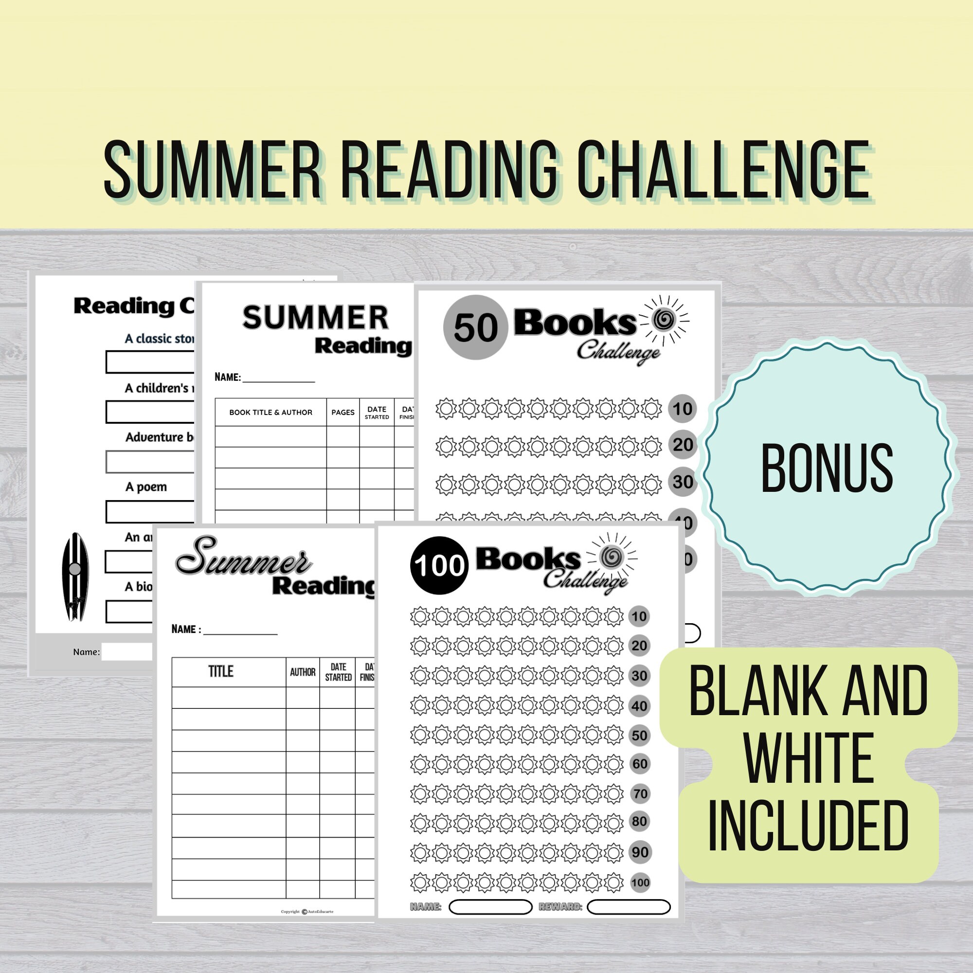 Summer Reading Log, Printable Book Tracker for Kids, Reading Challenge ...