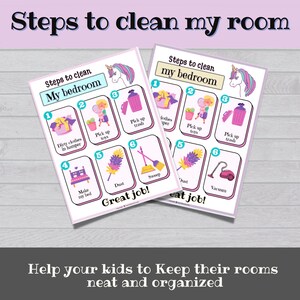 Clean My Room Chart for Children, Pink, Printable | Steps to Clean My ...