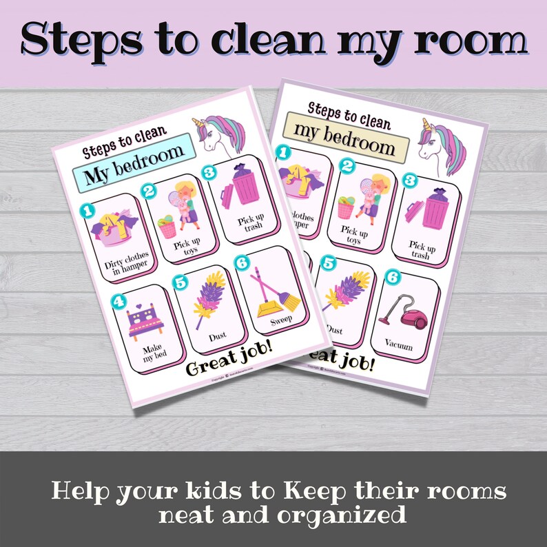 Clean My Room Chart for Children, Pink, Printable | Steps to Clean My ...
