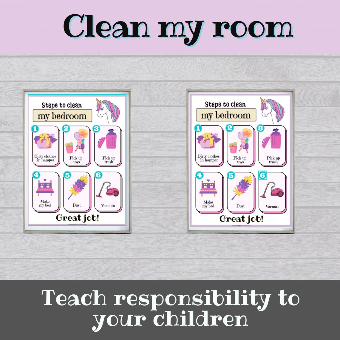 Clean My Room Chart for Children, Pink, Printable | Steps to Clean My ...