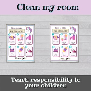 Clean My Room Chart for Children, Pink, Printable | Steps to Clean My ...